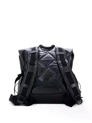 Bottega Veneta Fold Over Leather Backpack With Perforated Detail - Black