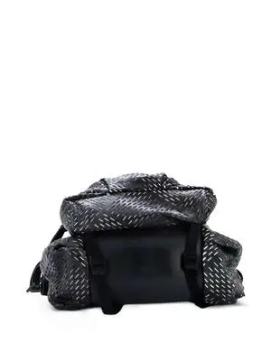 Bottega Veneta Fold Over Leather Backpack With Perforated Detail