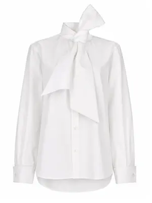 Saint Laurent Camicia Con Collo Lavallière In Popeline - White