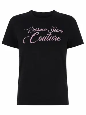 Versace T-shirt Con Logo E Strass - Black