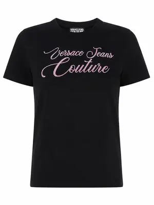 Versace T-shirt Con Logo E Strass - Black