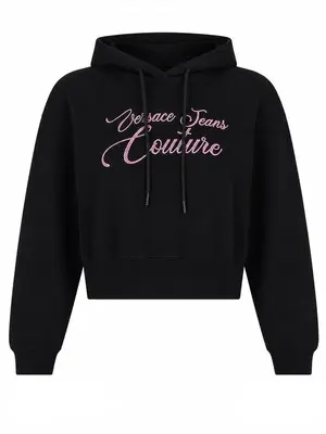Versace Cropped Logo Hoodie - Black