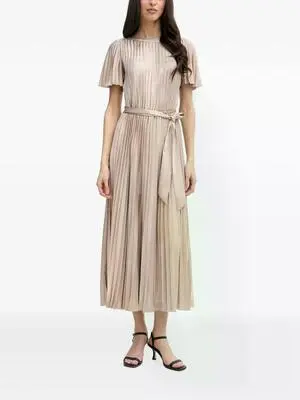 Joseph Ribkoff Pleated Belted Midi Dress - Neutrals