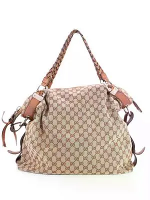 Gucci Bamboo Bar Shoulder Bag Gg Canvas Large Tote Bag - Brown
