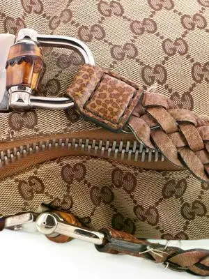Gucci Bamboo Bar Shoulder Bag Gg Canvas Large Tote Bag