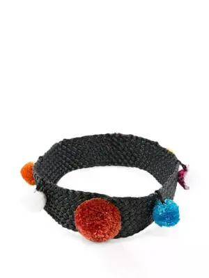 Saint Laurent 1980s Raffia Belt With Pompom Embellishments