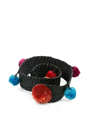 Saint Laurent 1980s Raffia Belt With Pompom Embellishments