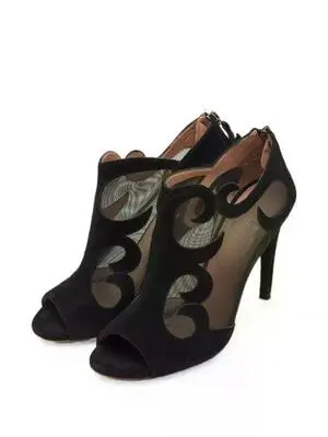 STUART WEITZMAN Suede And Mesh Paneled Open-toe Stiletto Ankle Boots