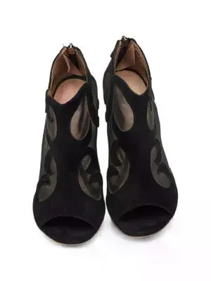 STUART WEITZMAN Suede And Mesh Paneled Open-toe Stiletto Ankle Boots