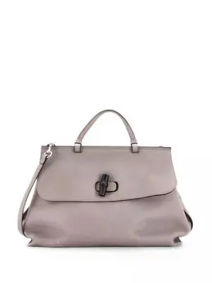 Gucci Bamboo Daily Top Handle Bag Leather Large Satchel - Grey