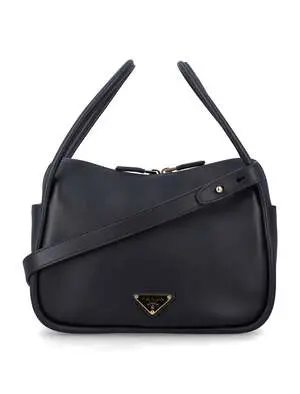 Prada Calf Leather Handbag With Enamel Triangle Logo