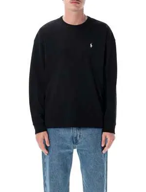 Polo Ralph Lauren Recycled-comfort Long-sleeve Crewneck T-shirt With Embroidered Chest Logo - Nero