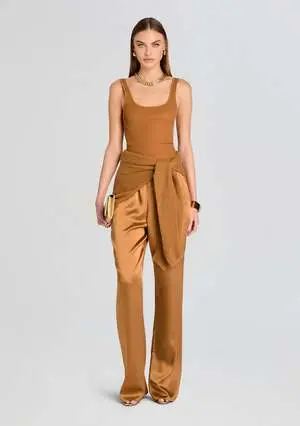 SEROYA Lillian Satin Wide Leg Pants - Dune