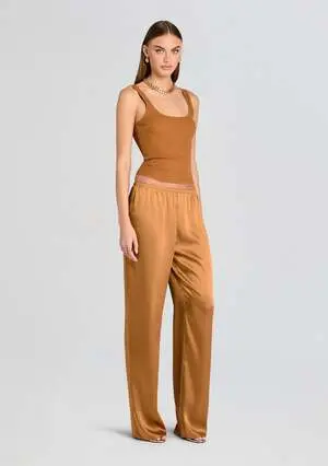 SEROYA Lillian Satin Wide Leg Pants - Dune