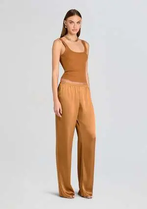 SEROYA Lillian Satin Wide Leg Pants - Dune