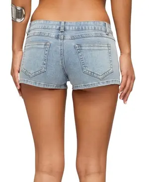 EDIKTED Western Stitch Studded Denim Micro Shorts