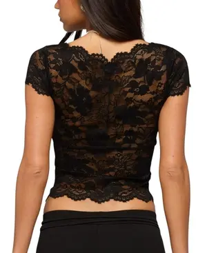 EDIKTED Elza Scalloped Sheer Lace Top