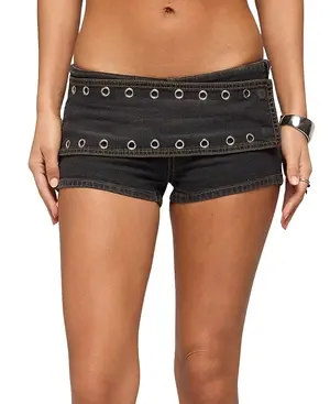 EDIKTED Gabrielle Grommet Wrap Denim Shorts