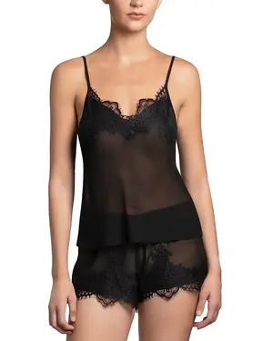 IN BLOOM BY JONQUIL Lace Trim Chiffon Cami & Shorts Pajama Set - Black