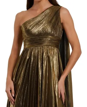 Mac Duggal Petite Metallic One Shoulder Gown With Slit