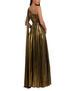 Mac Duggal Petite Metallic One Shoulder Gown With Slit