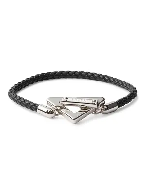 Prada Braided Leather Bracelet - Black