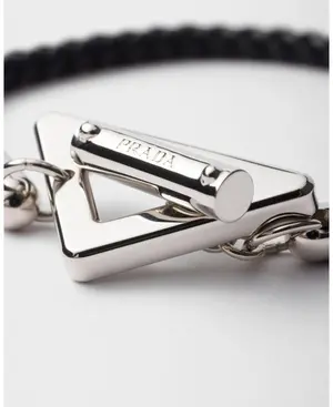 Prada Braided Leather Bracelet - Black