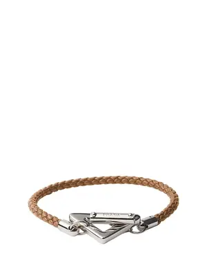Prada Braided Leather Bracelet Neutral
