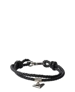 Prada Braided Leather Bracelet With Triangle Charm - Black