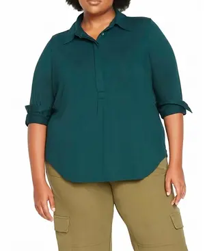 Universal Standard Elbe Popover Liquid Jersey Shirt - Forest Green
