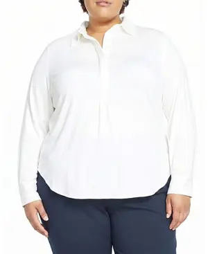 Universal Standard Elbe Popover Liquid Jersey Shirt - White