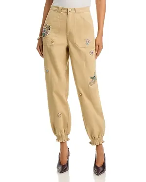 Cinq À Sept Rhinestone Paisley Embellished Fly Front Mavis Pants - Khaki