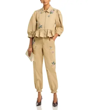 Cinq À Sept Rhinestone Paisley Embellished Fly Front Mavis Pants