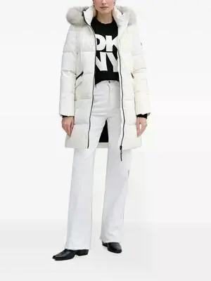 Dkny Padded Coat With Faux Fur Trim - White