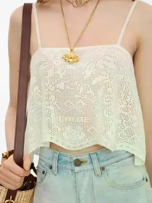 Chloé Crochet Knit Scalloped Hem Camisole Top - White