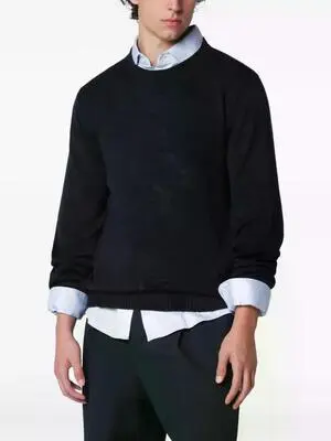 ROBERTO COLLINA Navy Ribbed Knit Crew Neck Long Sleeve Sweater
