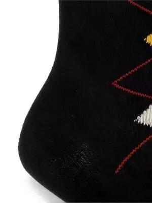 GANNI Argyle Knit Knee High Socks With Ruffled Trim