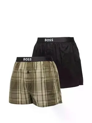 Hugo Logo-waistband Check-print Boxer Shorts - Green