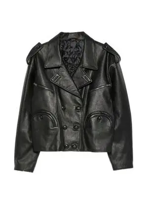 BLAZÉ MILANO Double-breasted Notched Lapel Leather Jacket
