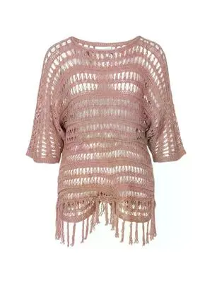 TWINSET Open-knit Poncho With Fringe Detail