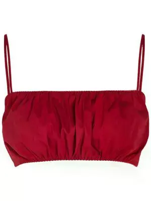 Staud Fiore Gathered Spaghetti-strap Cropped Top