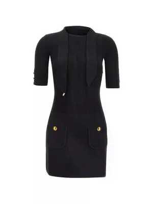Elisabetta Franchi Ribbed Knit Tie-neck Dress With Button Details