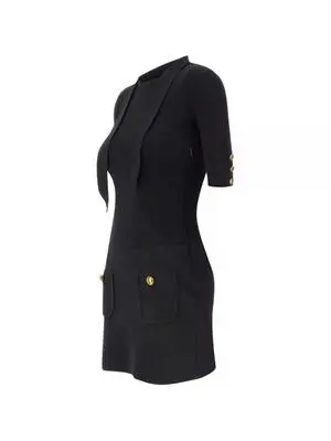Elisabetta Franchi Ribbed Knit Tie-neck Dress With Button Details