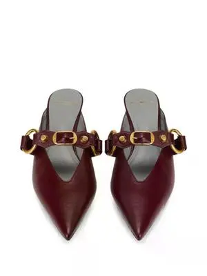 Balenciaga Buckle-strap Embellished Leather Heeled Mules - Red