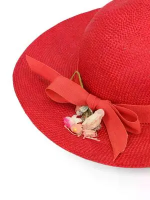 Vintage Sun Hat With Floral Embellishments And Bow Detail