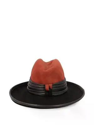 Vintage Leather-trimmed Fedora Hat - Black