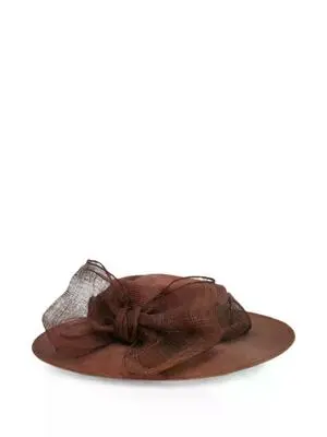 Vintage Wide-brim Hat With Mesh Bow Detail - Brown