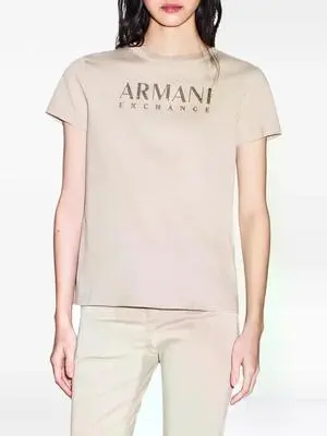 Armani Exchange Rhinestone Logo Cotton T-shirt - Neutrals