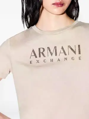 Armani Exchange Rhinestone Logo Cotton T-shirt - Neutrals