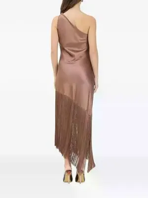 Pinko One-shoulder Fringe Trim Dress - Brown